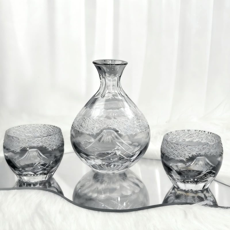 Edo Kiriko Mount Fuji Gradient Sake Glass Set - Handcrafted Japanese ...
