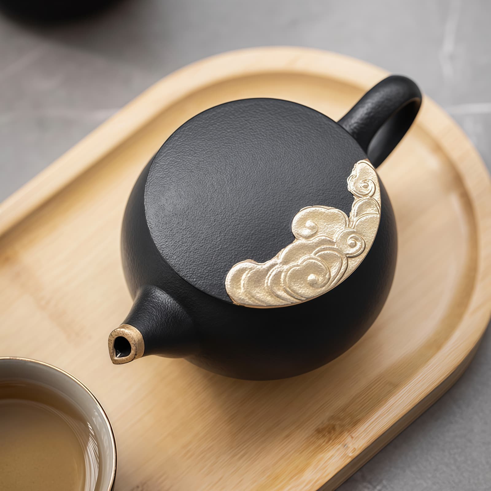 Golden Cloud Ceramic Travel Tea Set With Gold Trim | Gongfu Tea Kit