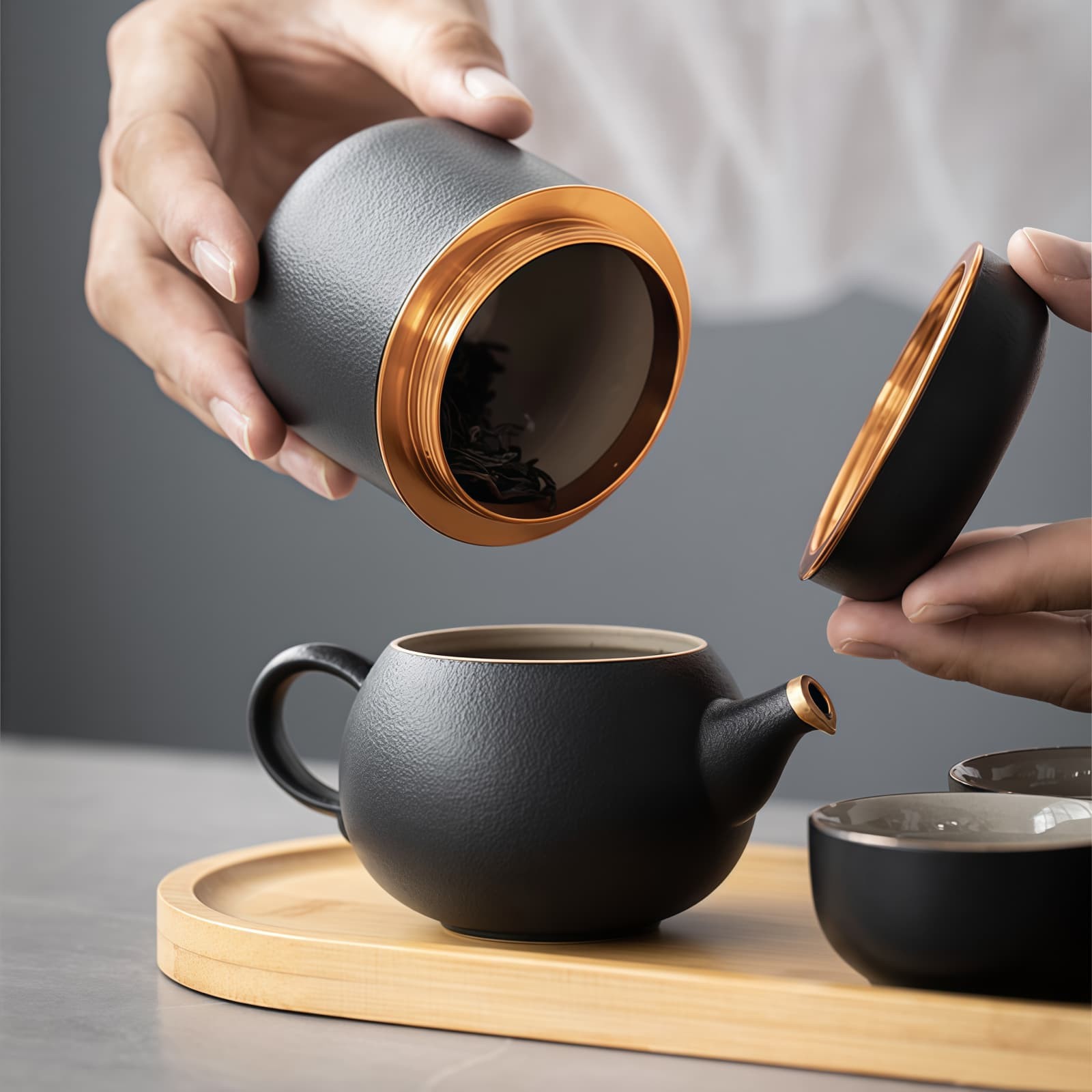 Golden Cloud Ceramic Travel Tea Set With Gold Trim | Gongfu Tea Kit