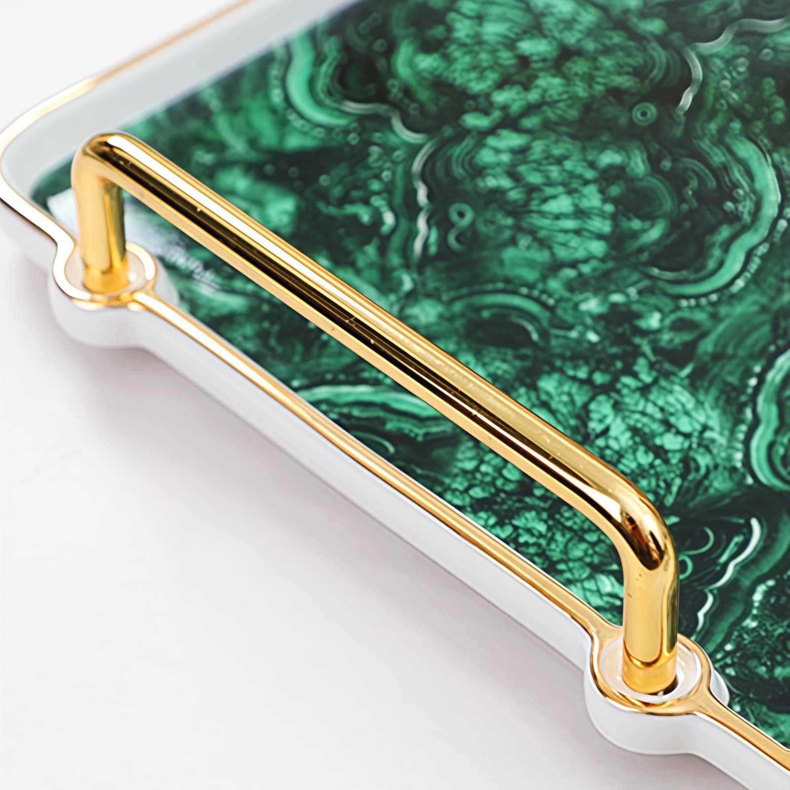 Luxury Green Porcelain Tray With Gold-Plated Handles | Elegant Decor
