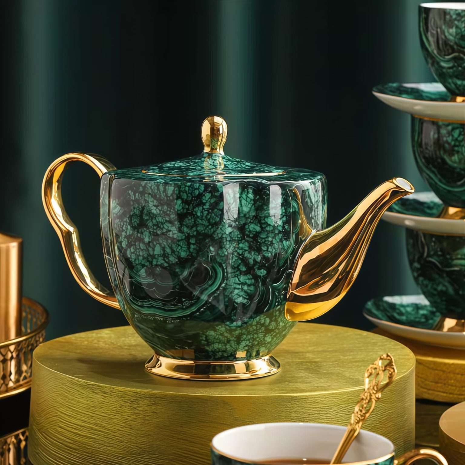 Luxury English Tea Set: Porcelain Teapot Set (Green)