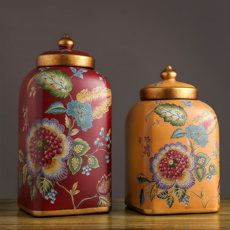 Luxury European Floral Ceramic Tea Caddy | Airtight Tin