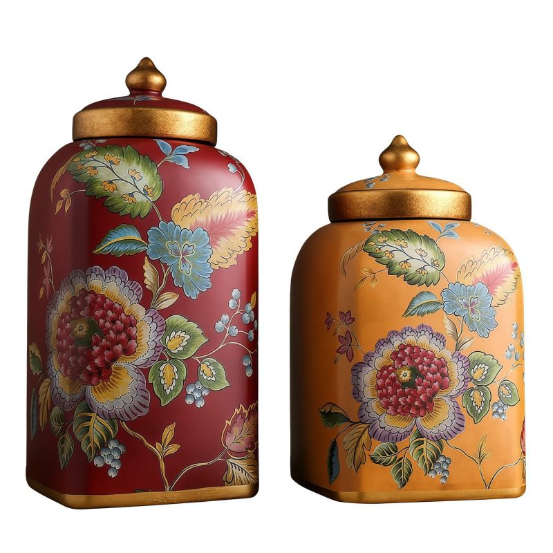 Luxury European Floral Ceramic Tea Caddy | Airtight Tin
