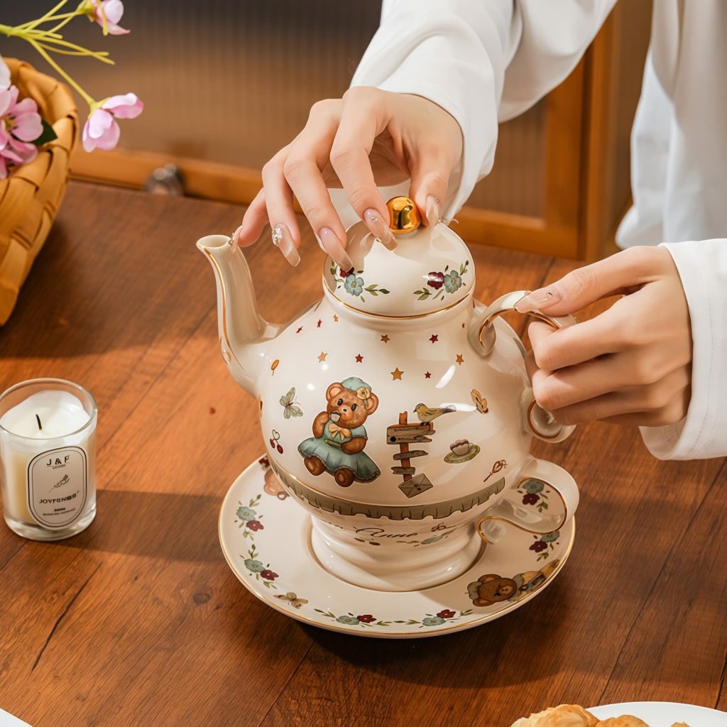 Juego De Té Individual De Porcelana Con Ilustración De Oso
