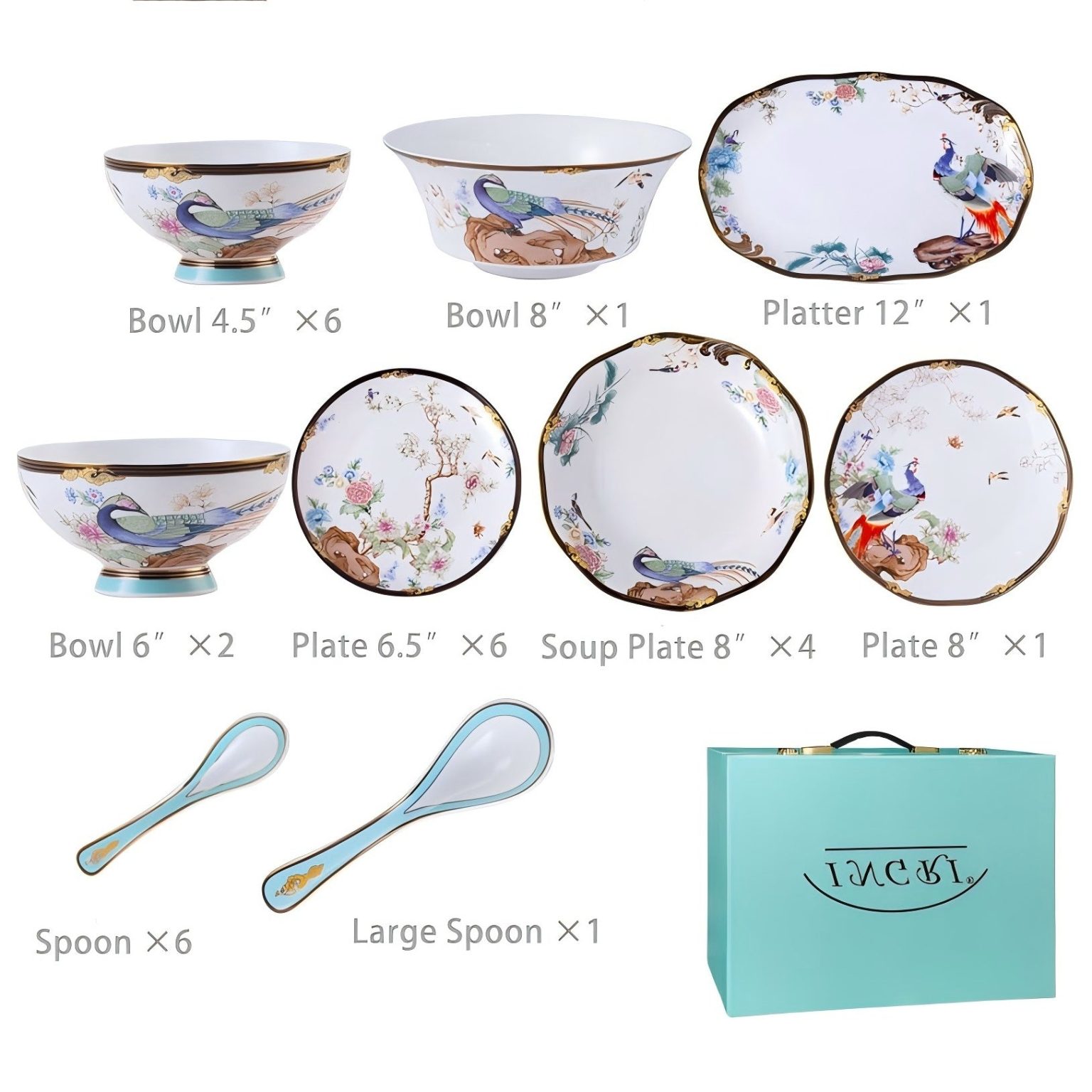 Blue Phoenix Bone China Dinnerware Set With Gold Rims