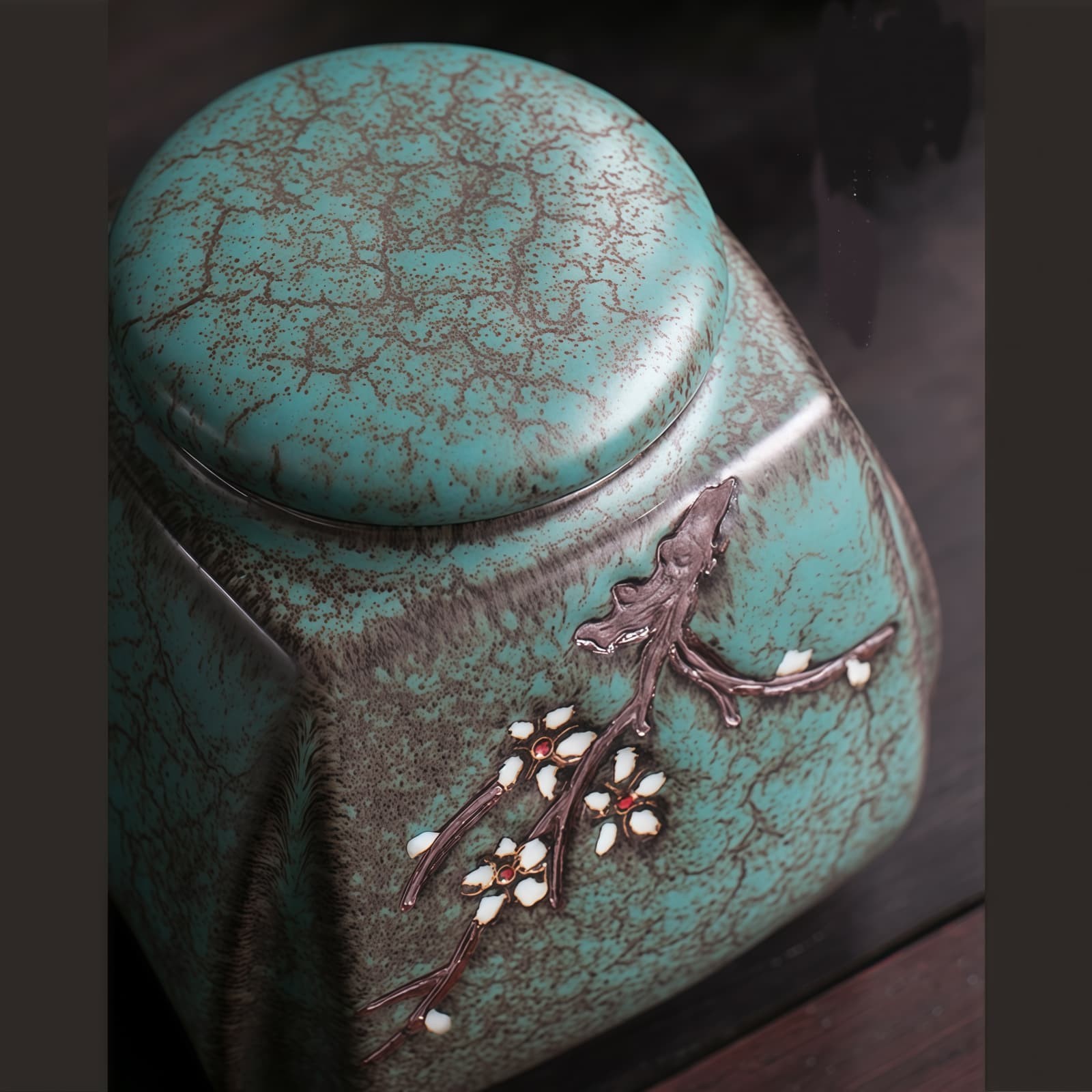 Plum Blossom Ceramic Tea Caddy With Airtight Seal - Loose Leaf Storage
