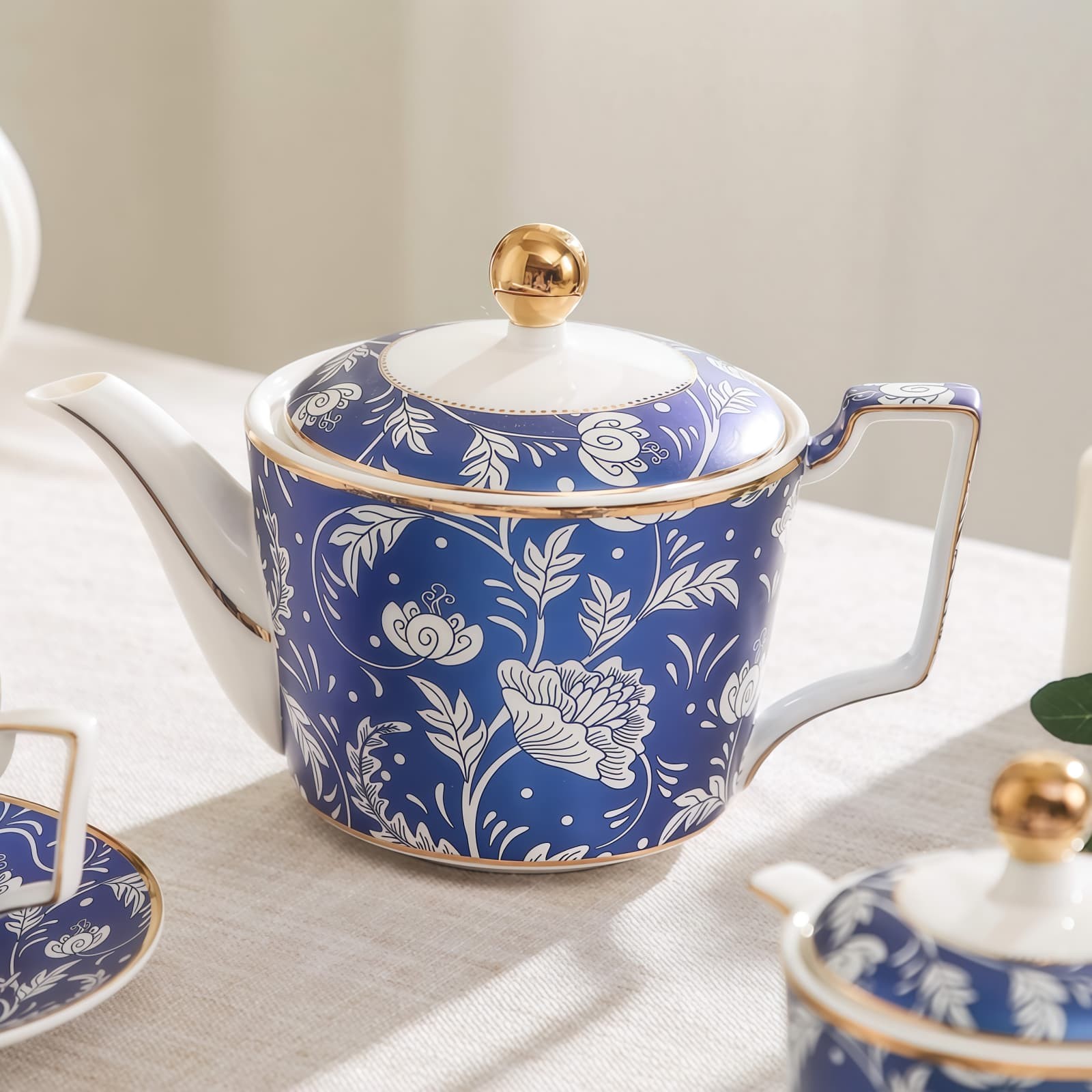 Blooming Floral English Porcelain Tea Set With Gold Rims