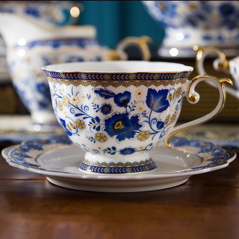 Floral Afternoon Tea Set: Elegant Bone China Teapot & Cups