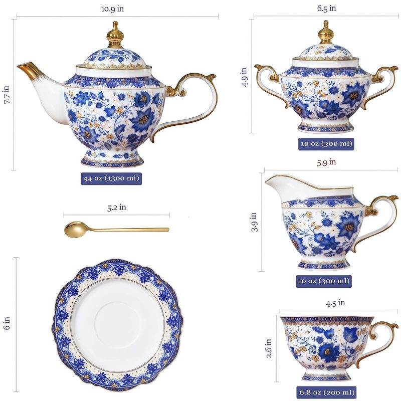 Floral Afternoon Tea Set: Elegant Bone China Teapot & Cups
