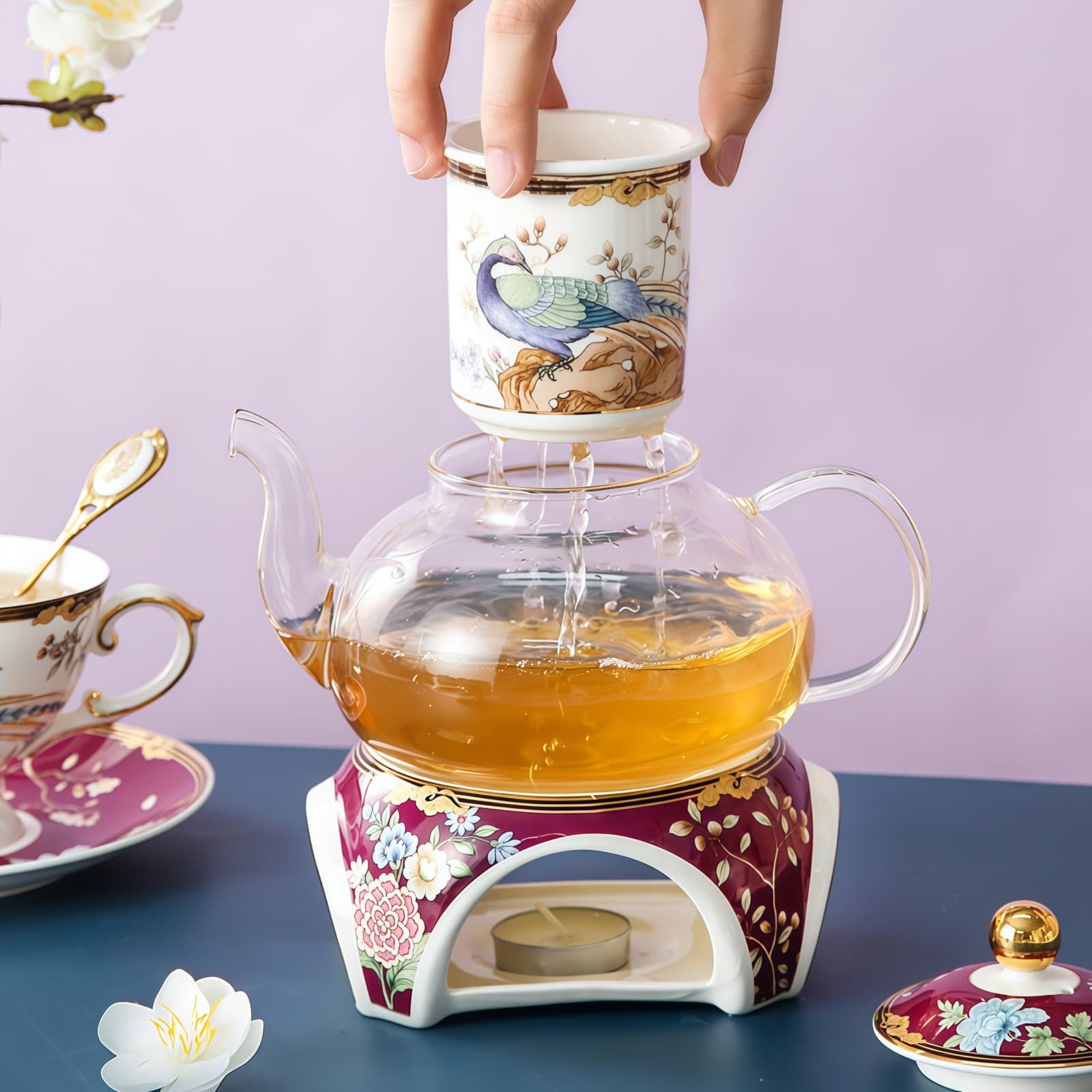 Phoenix Pattern Bone China English Tea Set With Warmer | Premium Teaware