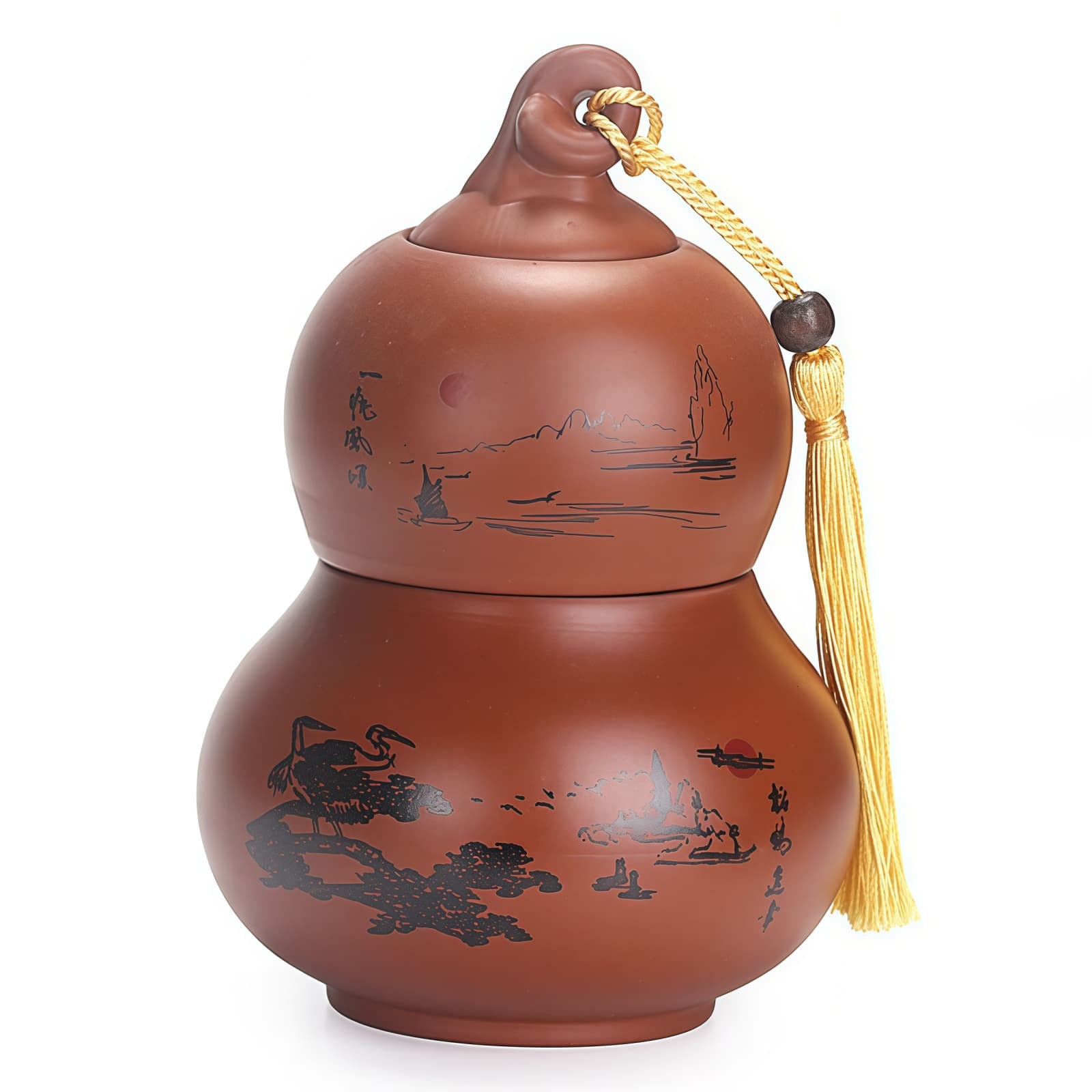 Gourd-shaped Zen Pattern Pottery Tea Caddy For Loose Tea Storage