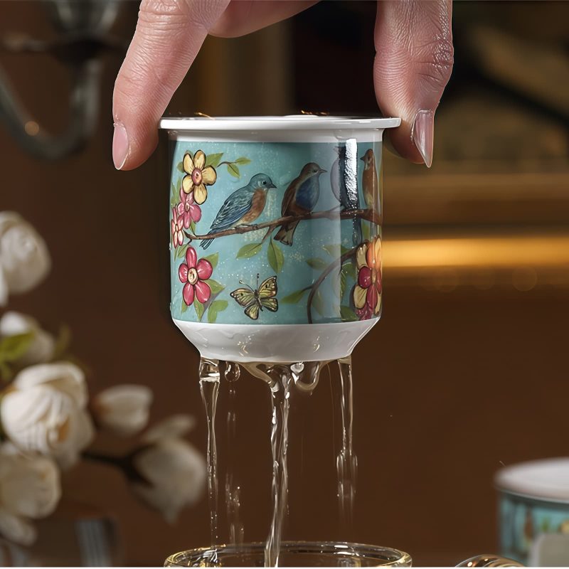 Blue Bird English Tea Set: Bone China With Warmer