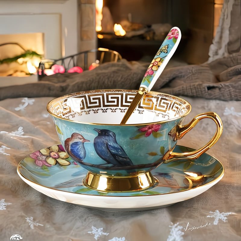 Blue Bird English Tea Set: Bone China With Warmer