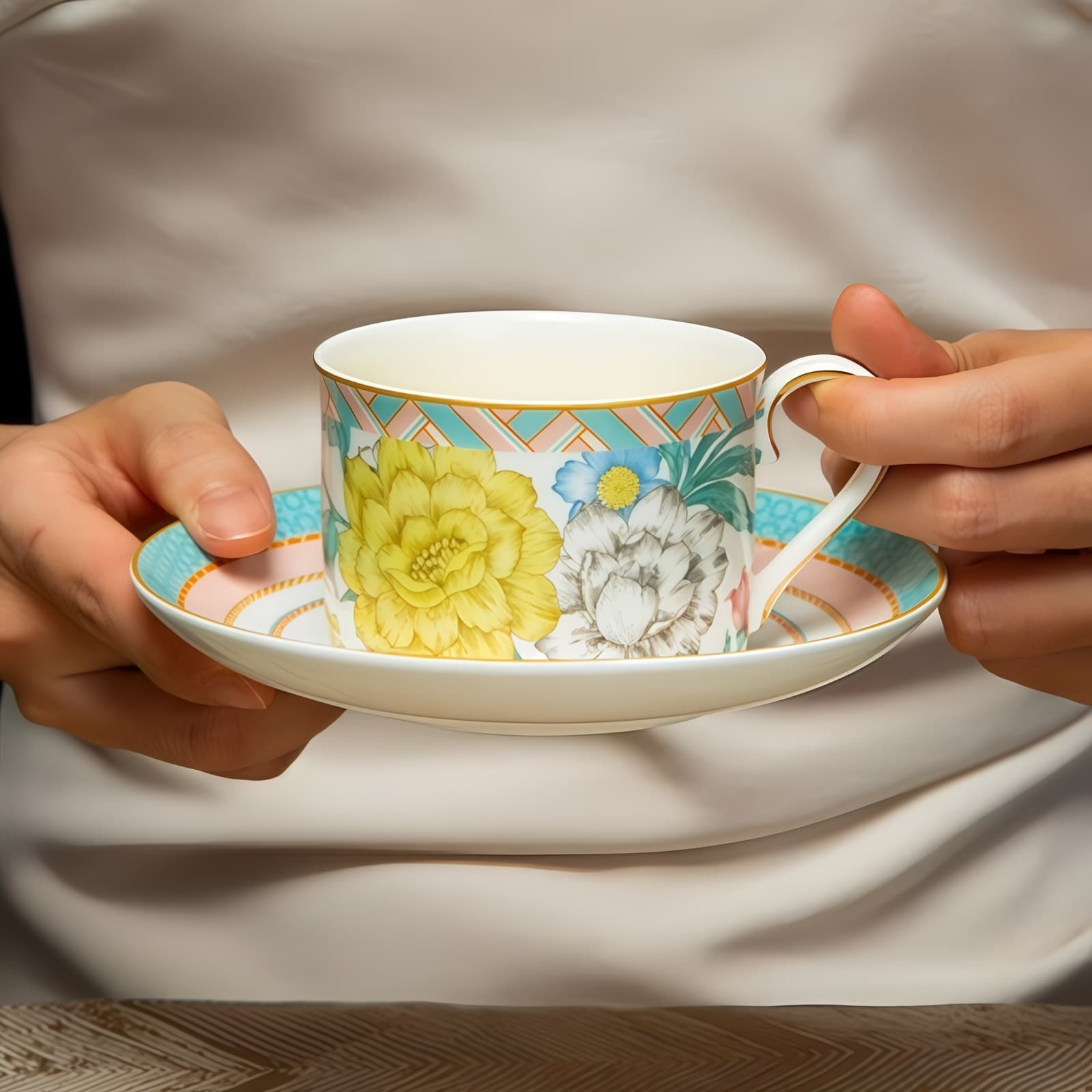 Milan Garden Bone China Teapot Set - English Style Chrysanthemum