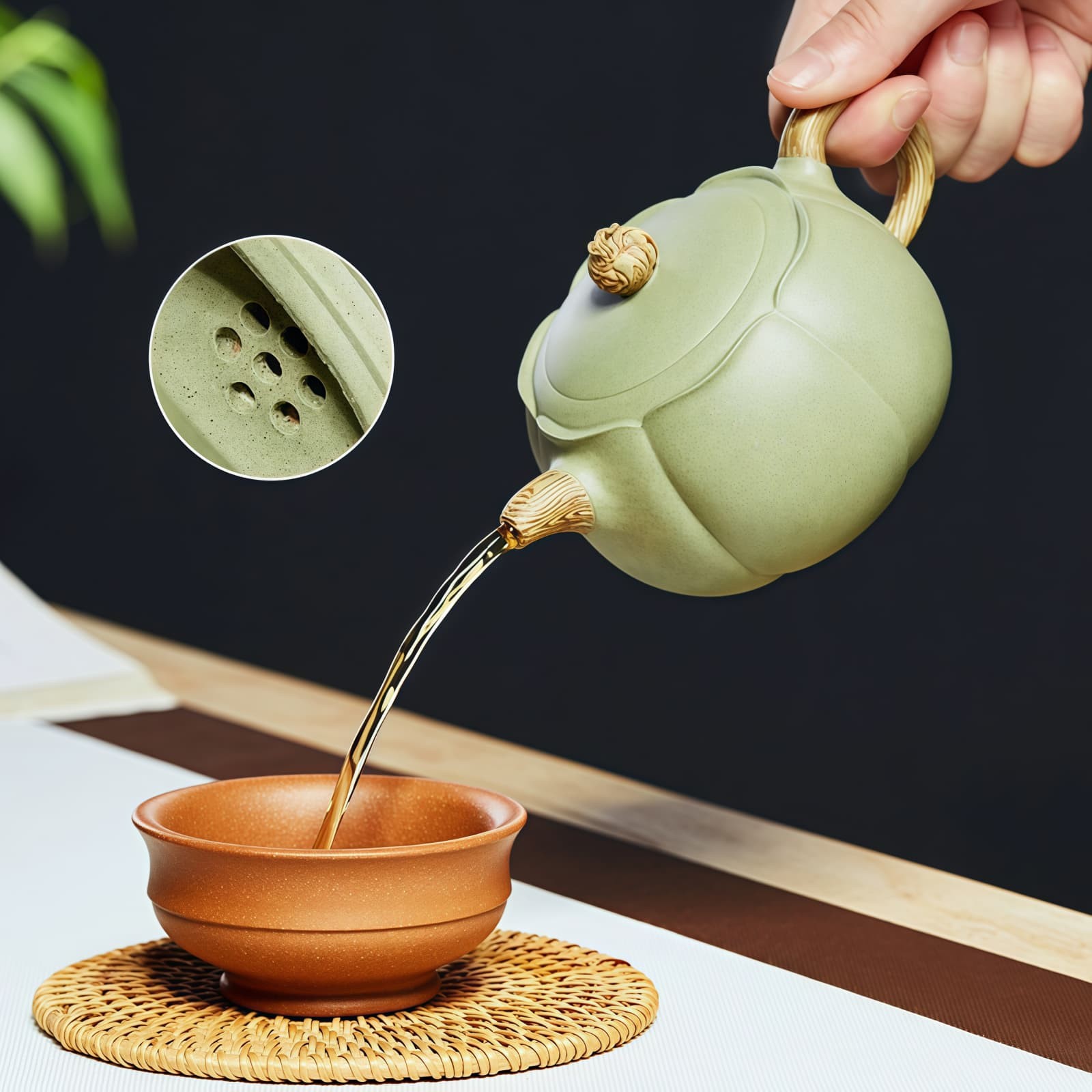 Green Yixing Clay Tea Set: Handcrafted Lotus Seed Design