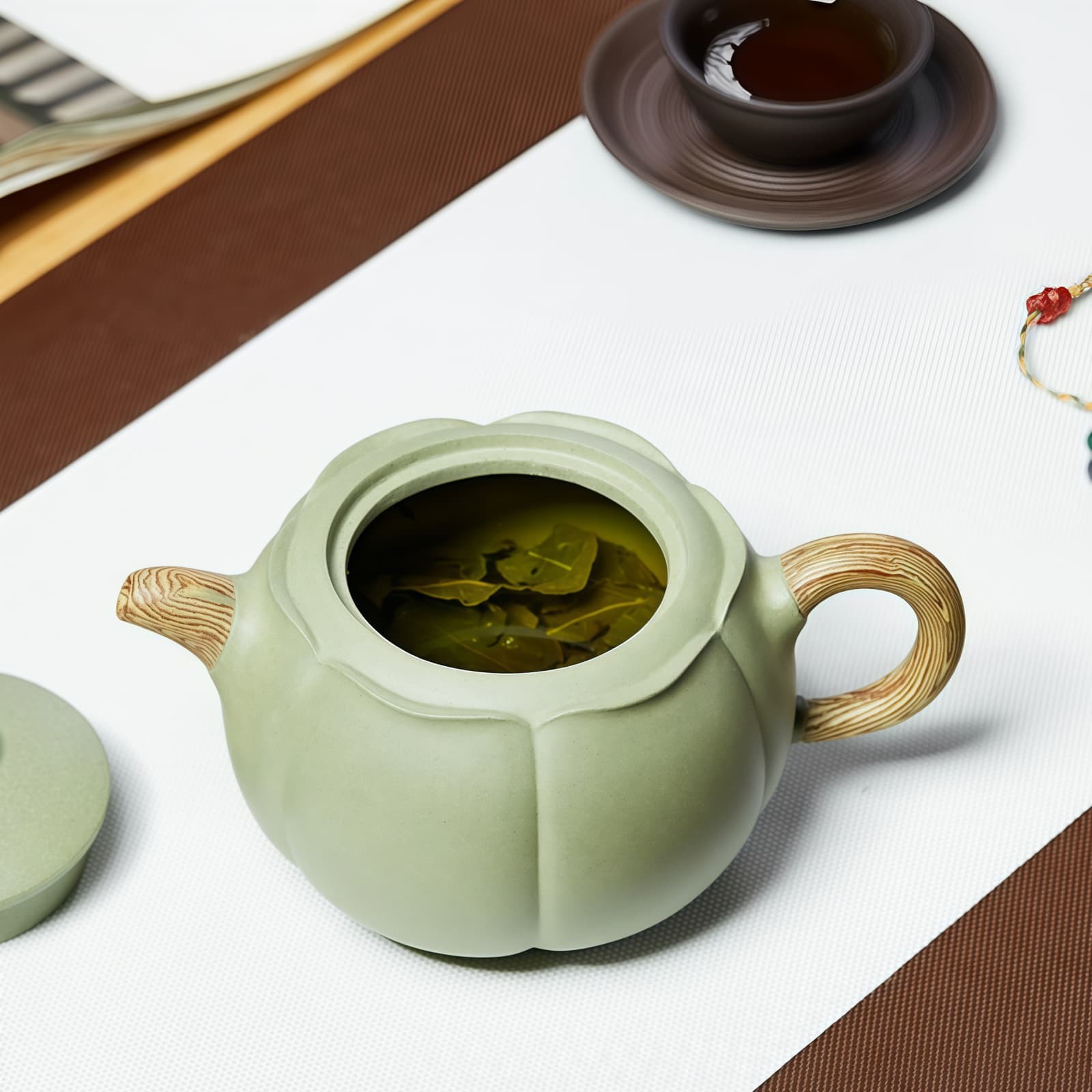 Green Yixing Clay Tea Set: Handcrafted Lotus Seed Design