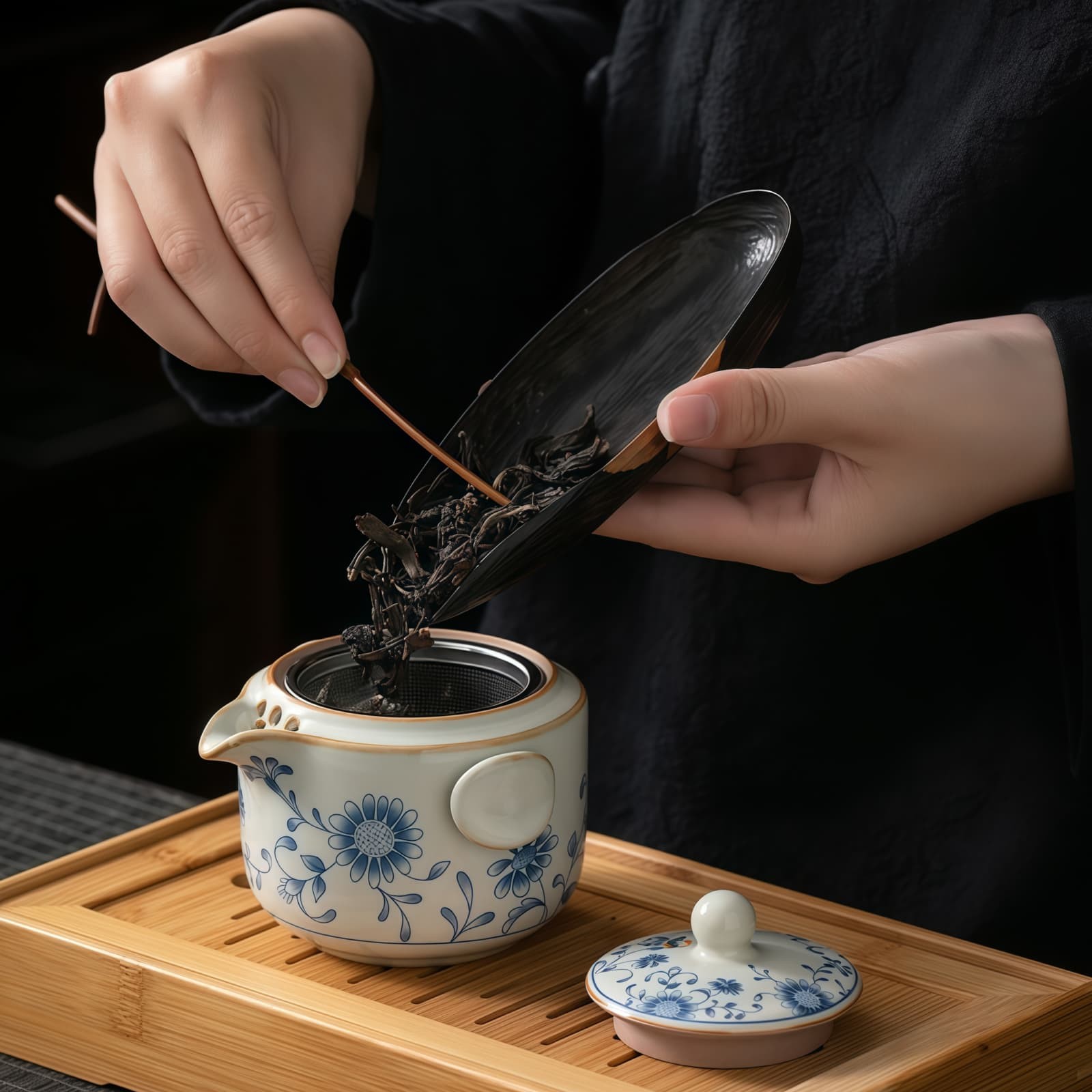 Blue & White Vintage Ceramic Travel Gaiwan Tea Set W/ Strainer & Bag