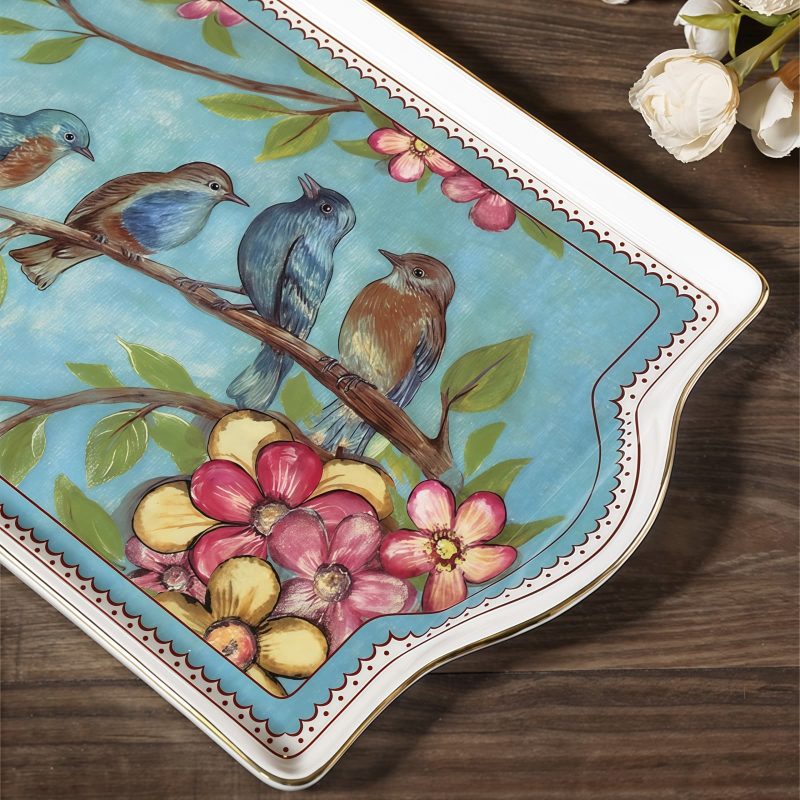 Bluebird Forest Bone China Tea Tray With Raised Handles
