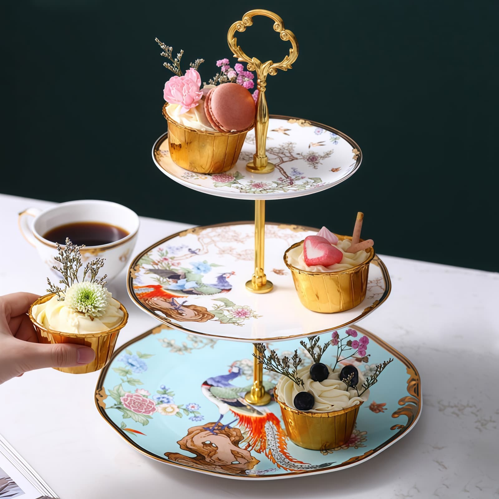 Phoenix Design 3-Tier Bone China Cake Stand | Elegant Serving Tray