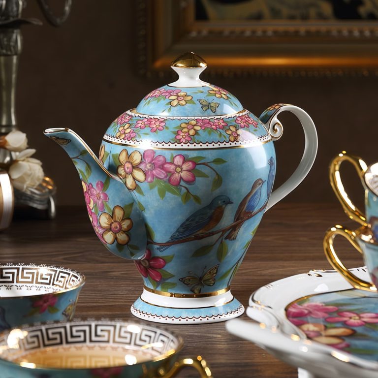 Blue Bird Flower Bone China Coffee Set - English Style Tea Set