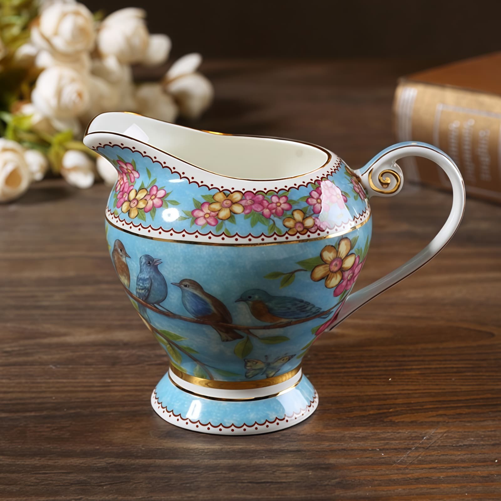 Blue Bird Flower Bone China Coffee Set - English Style Tea Set