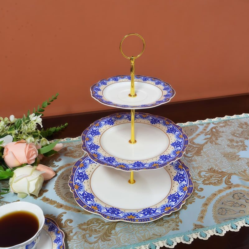 Floral 3-Tier Bone China Cake Stand - Elegant Dessert Display